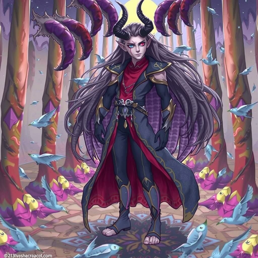 Cyberpunk Devil in Ruby-Red Attire with Fiery Aura - AI Art