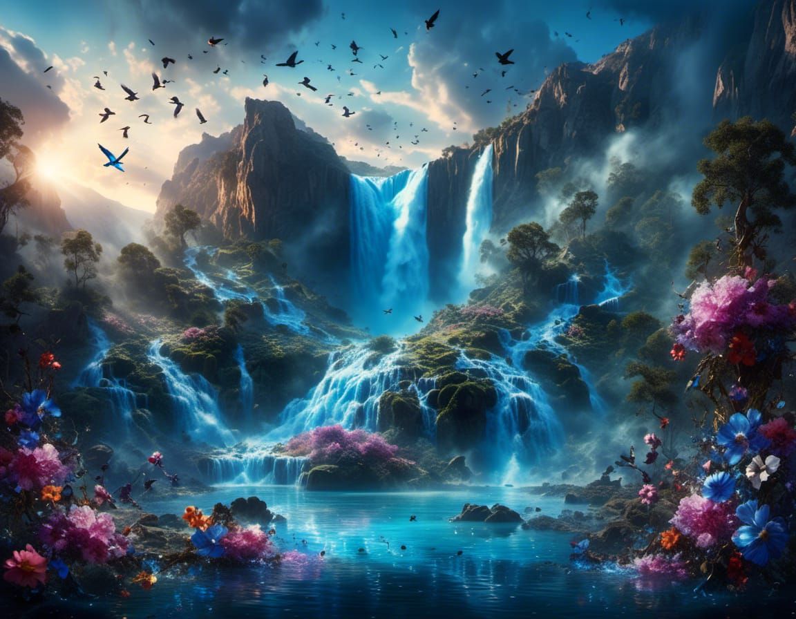 Waterfall - AI Generated Artwork - NightCafe Creator