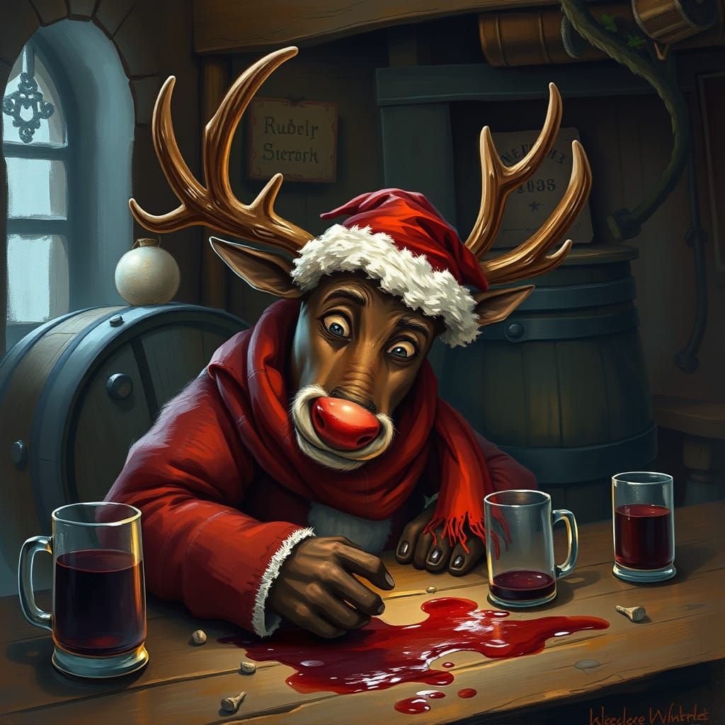 drunken Rudolph with mulled wine - Sloshed Reindeer in Taver...