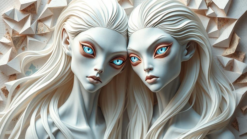 Ethereal Male Aliens in Origami Mosaic - AI Art