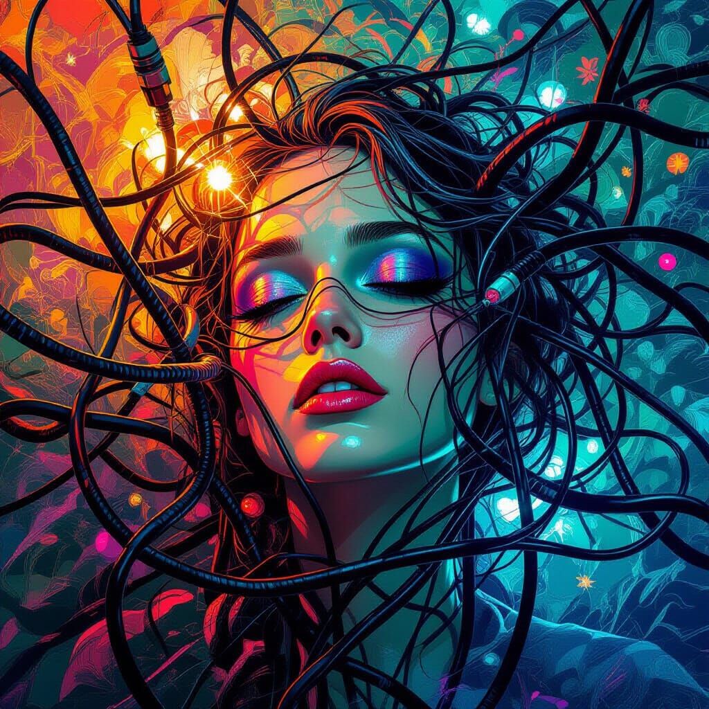 Pain - Abstract Composition of Tangled Wires with Intense Em...