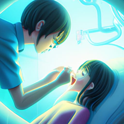 An illustration of female dentist looking into a girl's mouth - AI ...