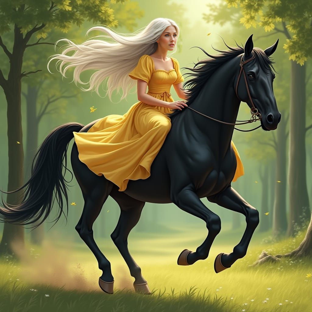 Princess on Horseback in Summer Forest - AI Art