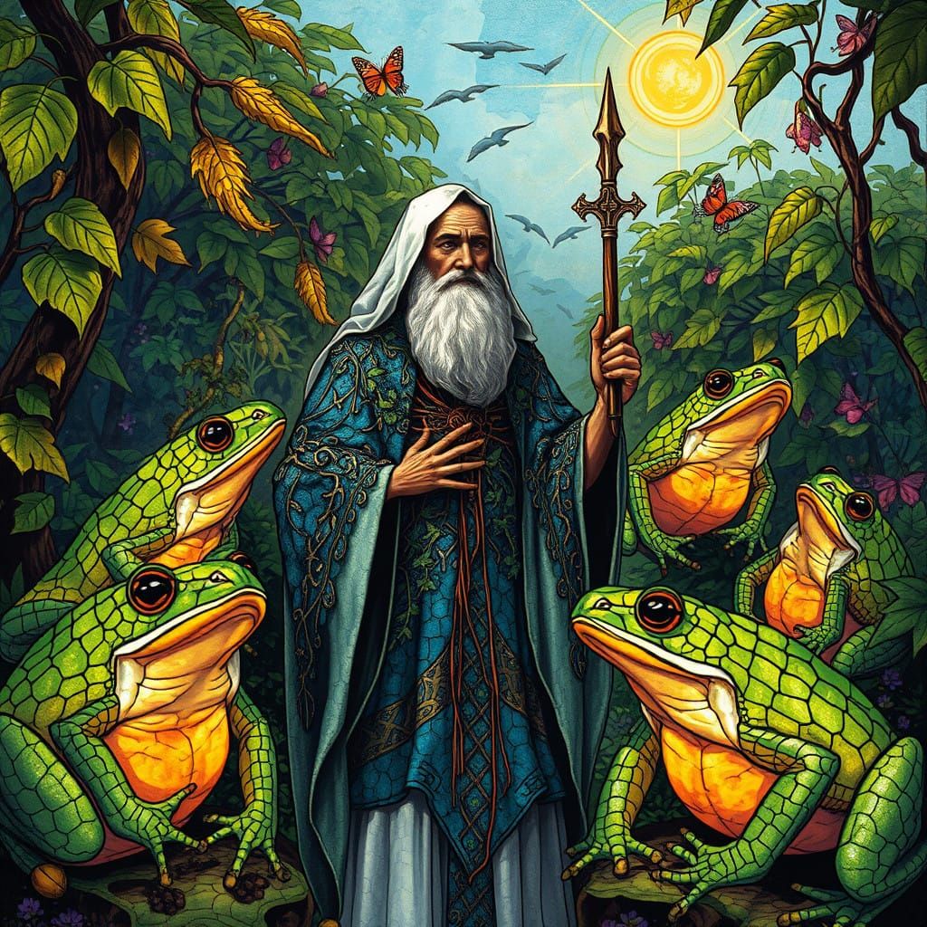 Solarpunk Priest in Harmony with Iridescent Frogs ... - AI Art