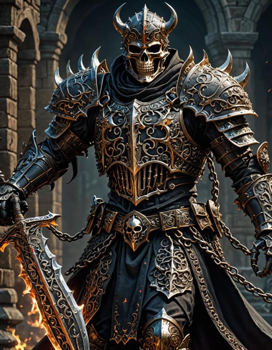 Skeleton demon knight in bloody battlefield, STYLE: romanesque - AI ...