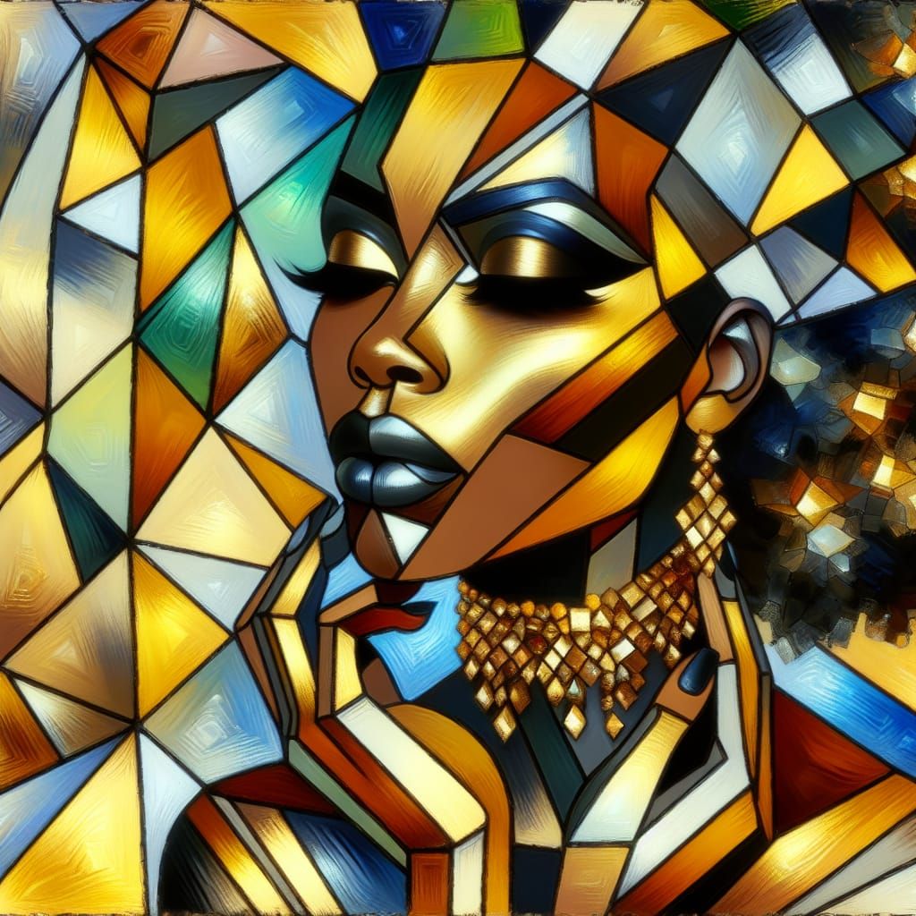 Crystal in Cubism - Afro-Latina Goddess Entwined in Cubist C...
