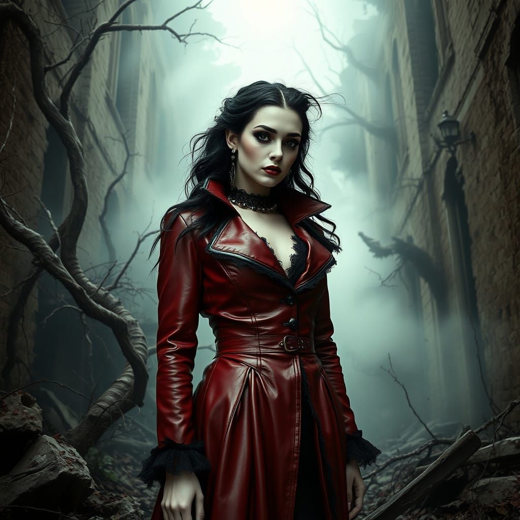 A statuesque gothic woman with alabaster skin, accentuated by intricate ...