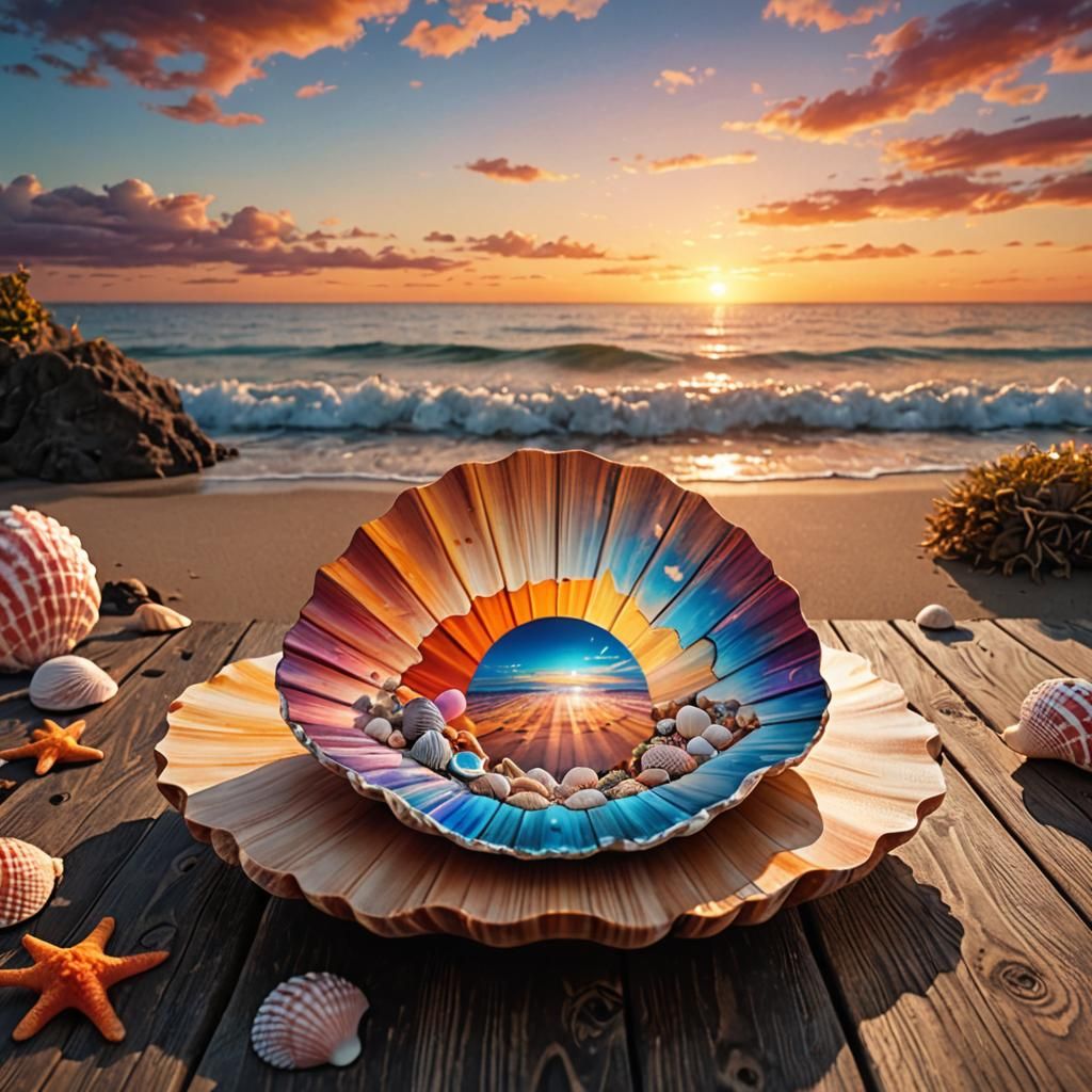 sunrise landscape in a seashell - AI Generated Artwork - NightCafe Creator