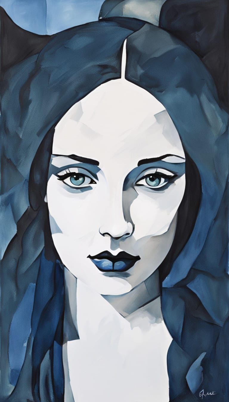 Serene Blue Period Portrait of a Young Woman - AI Art