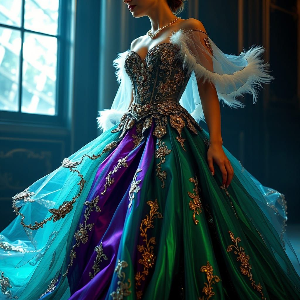Imagine an opulent gown fit for a modern-day goddess. The dress should ...