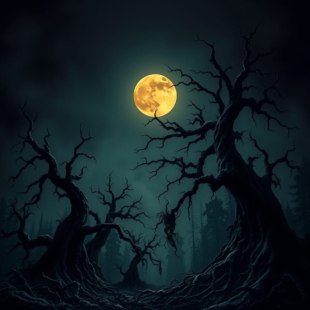 dark - Eerie Moonlit Nightmare in Dark, Foreboding Landscape