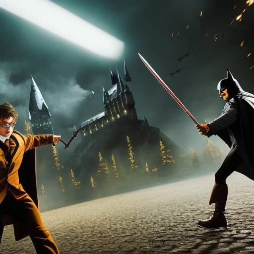 Harry Potter fighting Batman in a wizards duel - AI Generated Artwork ...