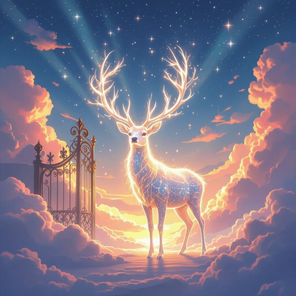 Ethereal Deer at Heaven's Gate: Digital Art - AI Art
