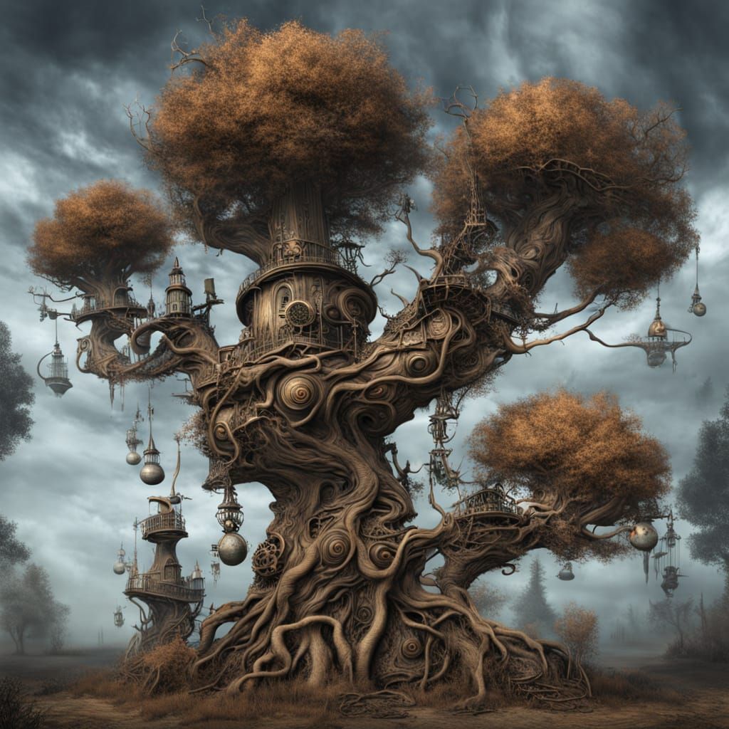 Twisted haunted steampunk trees - Steampunk Trees of Dark Wh...