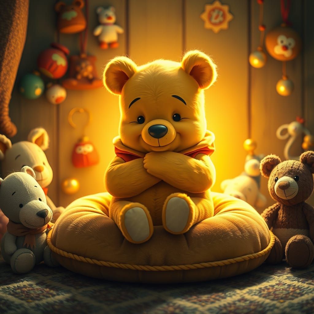 Whimsical Winnie the Pooh in Filmic, Impasto Style - AI Art
