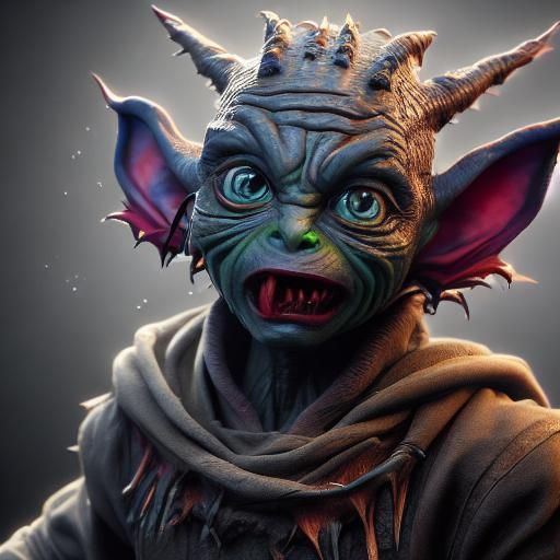 AN EVIL ALIEN-GOBLIN HYBRID,LARGE EYES,GREY MOTTLED SKIN,SPIKED RED ...