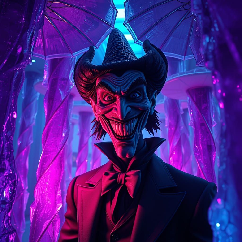Sinister Riddler in Lavish Purple Ice Pillars with... - AI Art
