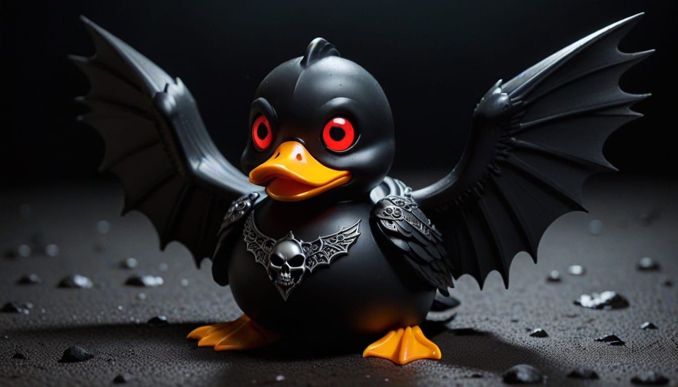 Dark Gothic Rubber Duck with Bat Wings and Red Eye... - AI Art