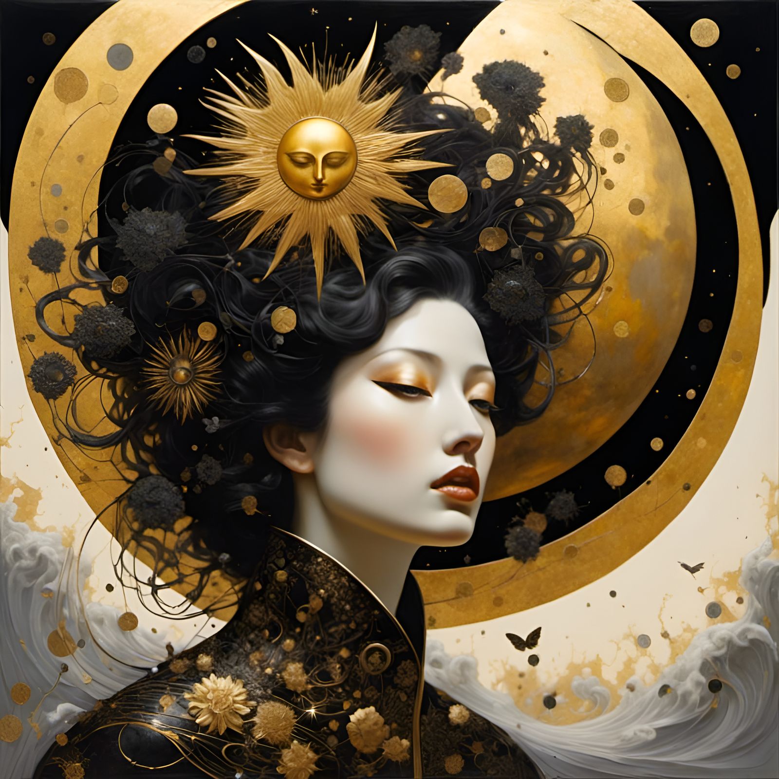 Celestial Muse: black, ivory, gold. - AI Generated Artwork - NightCafe ...
