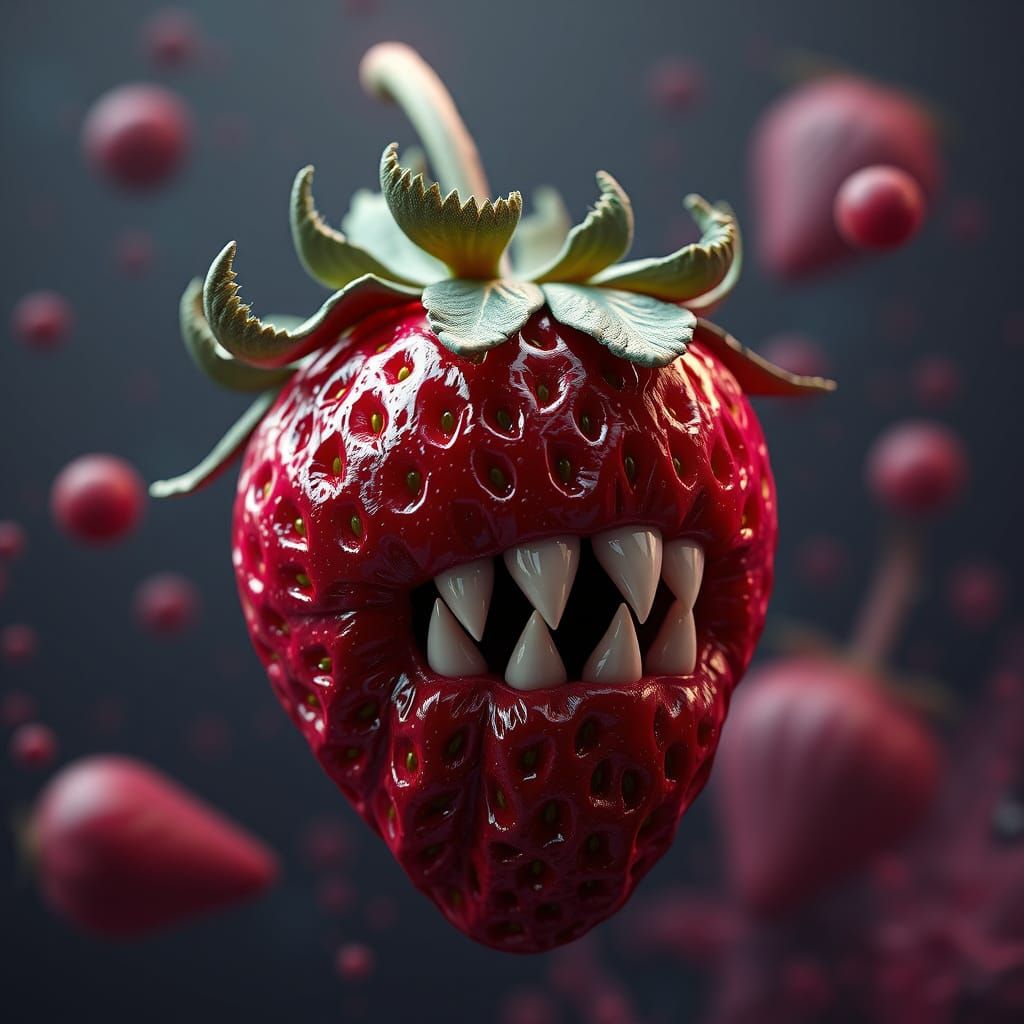 Surreal Strawberry with Teeth in Vibrant Avant-Gar... - AI Art