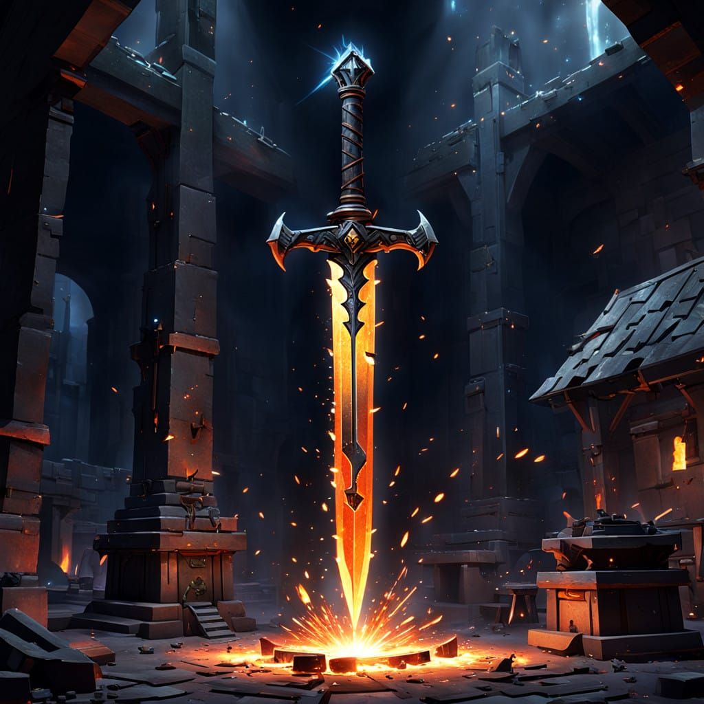 Forging Celestial Swords in a Radiant Forge - AI Art