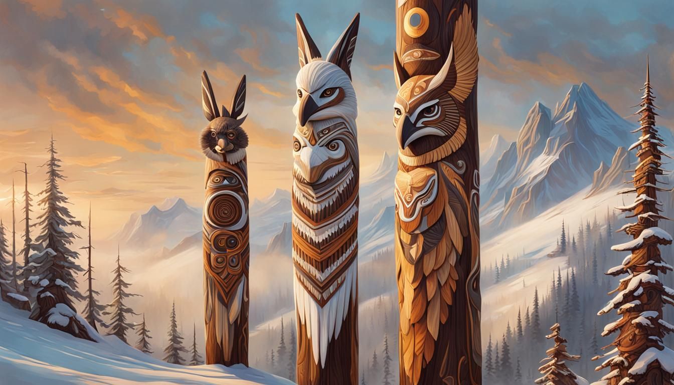 Totem Poles in Winter - AI Generated Artwork - NightCafe Creator