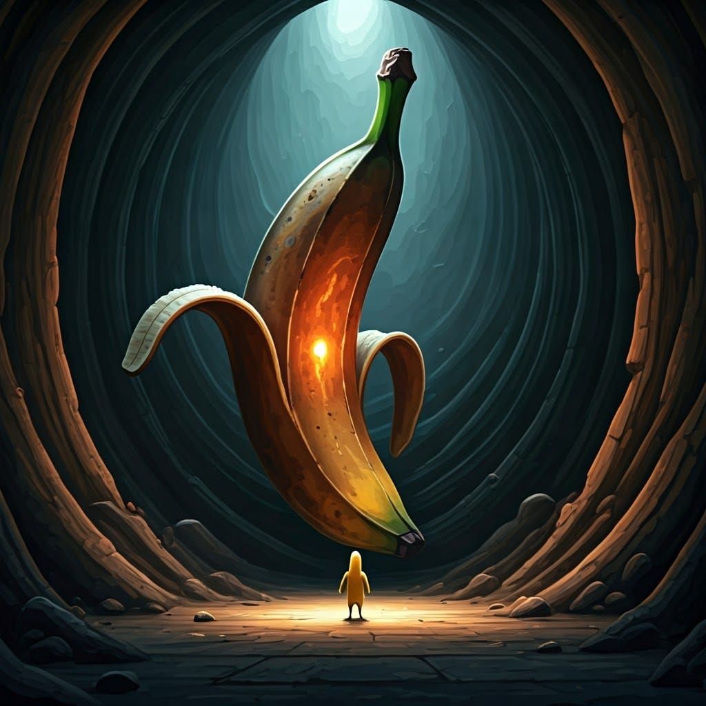 Menacing Banana Creature Emerges from Shadows in D... - AI Art