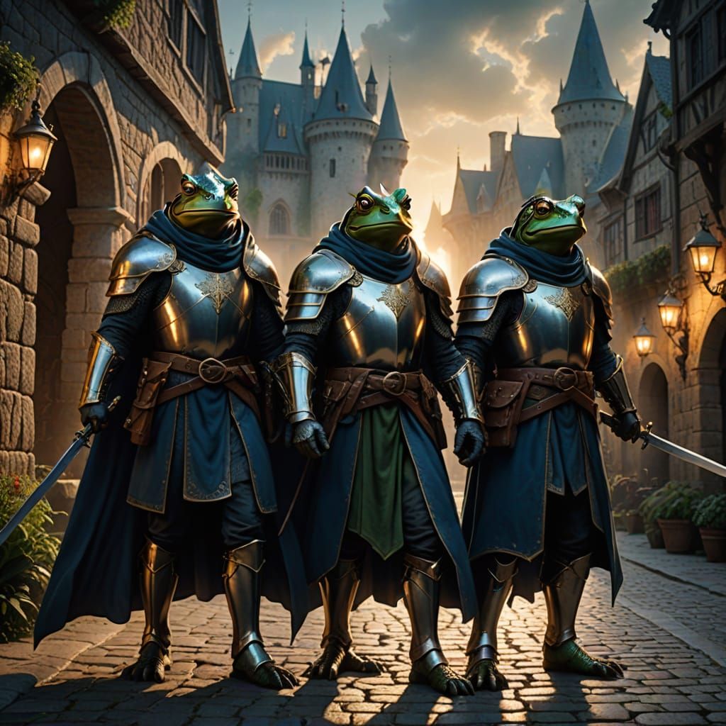 Medieval Fantasy Frogs Stand United in Heroic Form... - AI Art