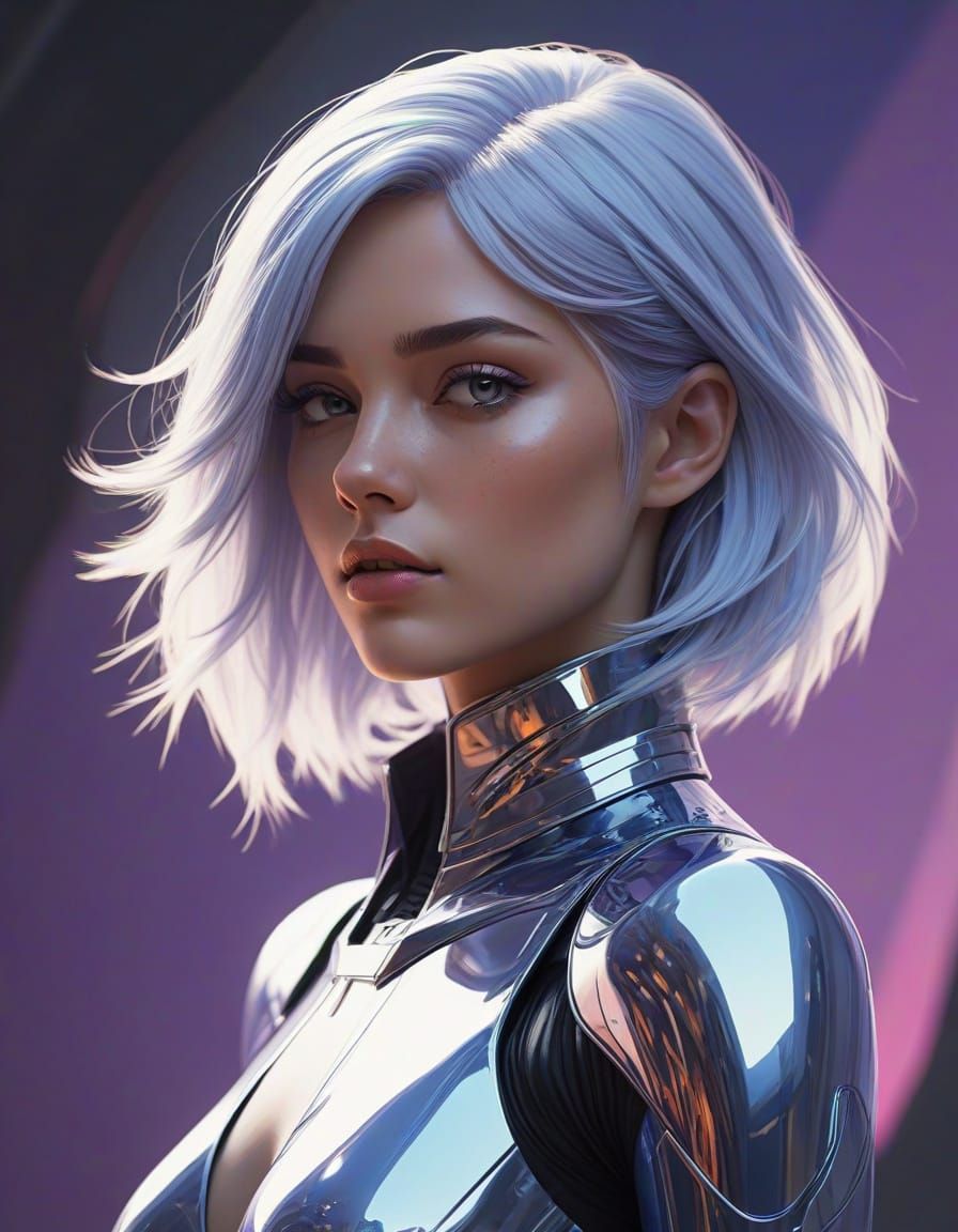 Futuristic Androgynous Figure Radiates Soft, Ether... - AI Art