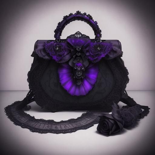 Ethereal Gothic victorian Black lace handbag with purple accents ...