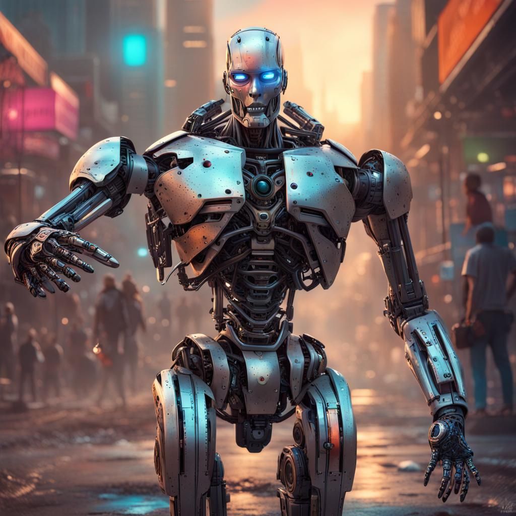 One robot who is half humanoid robot half terminator robot - AI ...