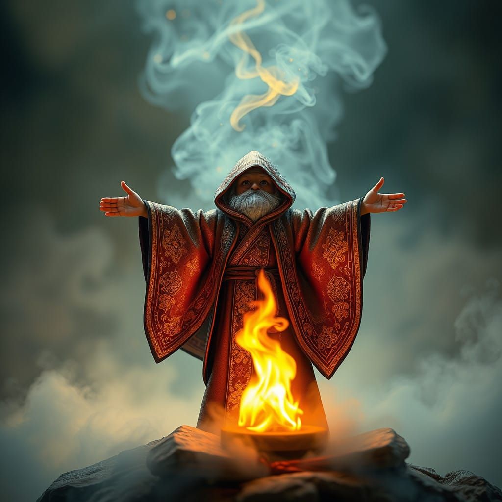 Heroic Figure Conjures Golden Blaze in Enchanted M... - AI Art