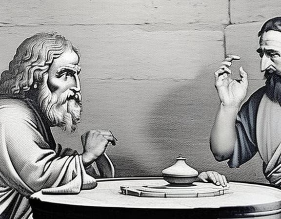 the philosopher Diogenes in a barrel, talking with the king of ...