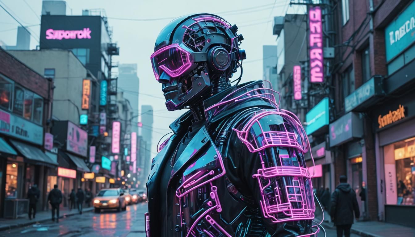 Cyberpunk Android in a Holographic Streetscape of ... - AI Art