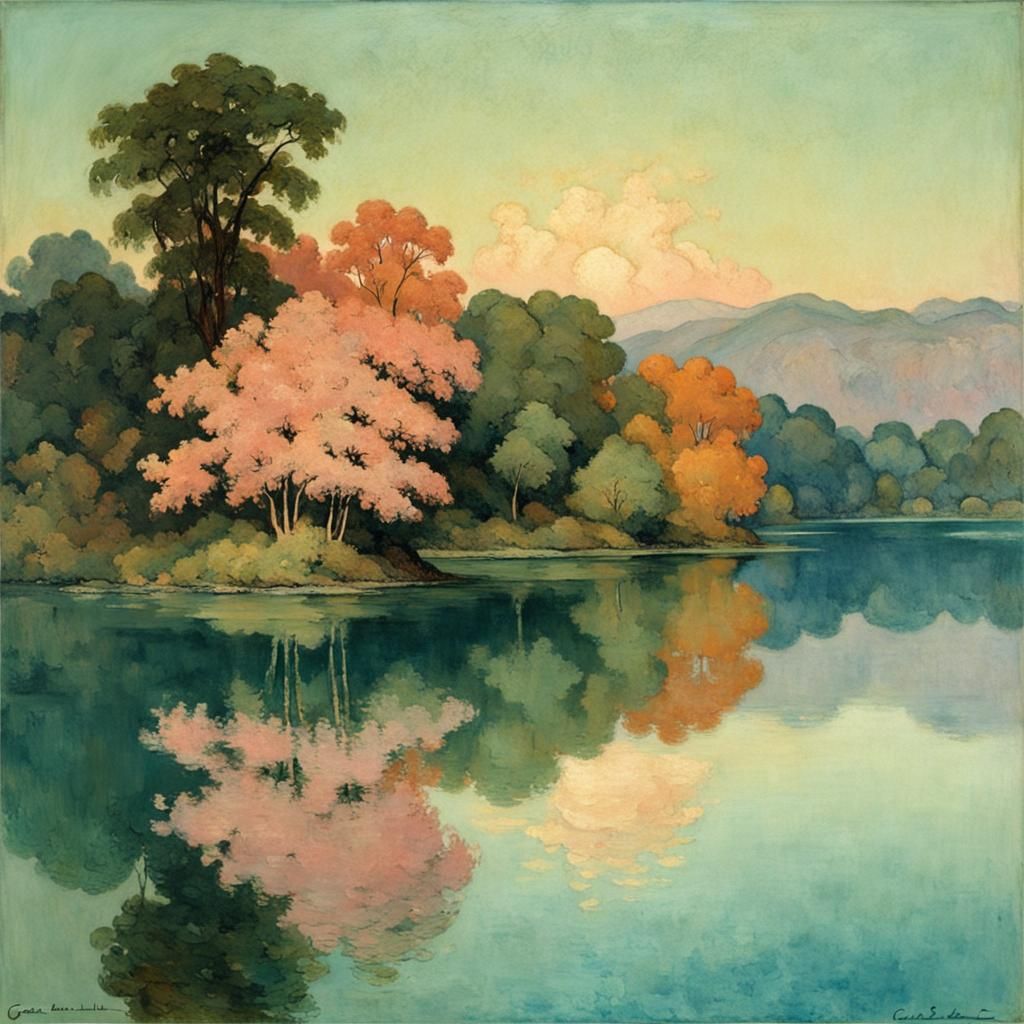 Lakeside trees - AI Generated Artwork - NightCafe Creator
