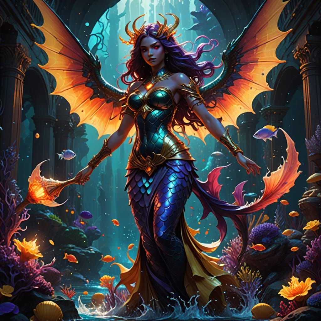 Vibrant Demon Mermaid Battles Angel Mermaid Amidst... - AI Art