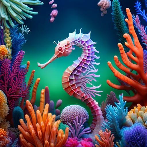 a beautiful seahorse with colorful sea flowers 🪸 - AI Generated Artwork ...