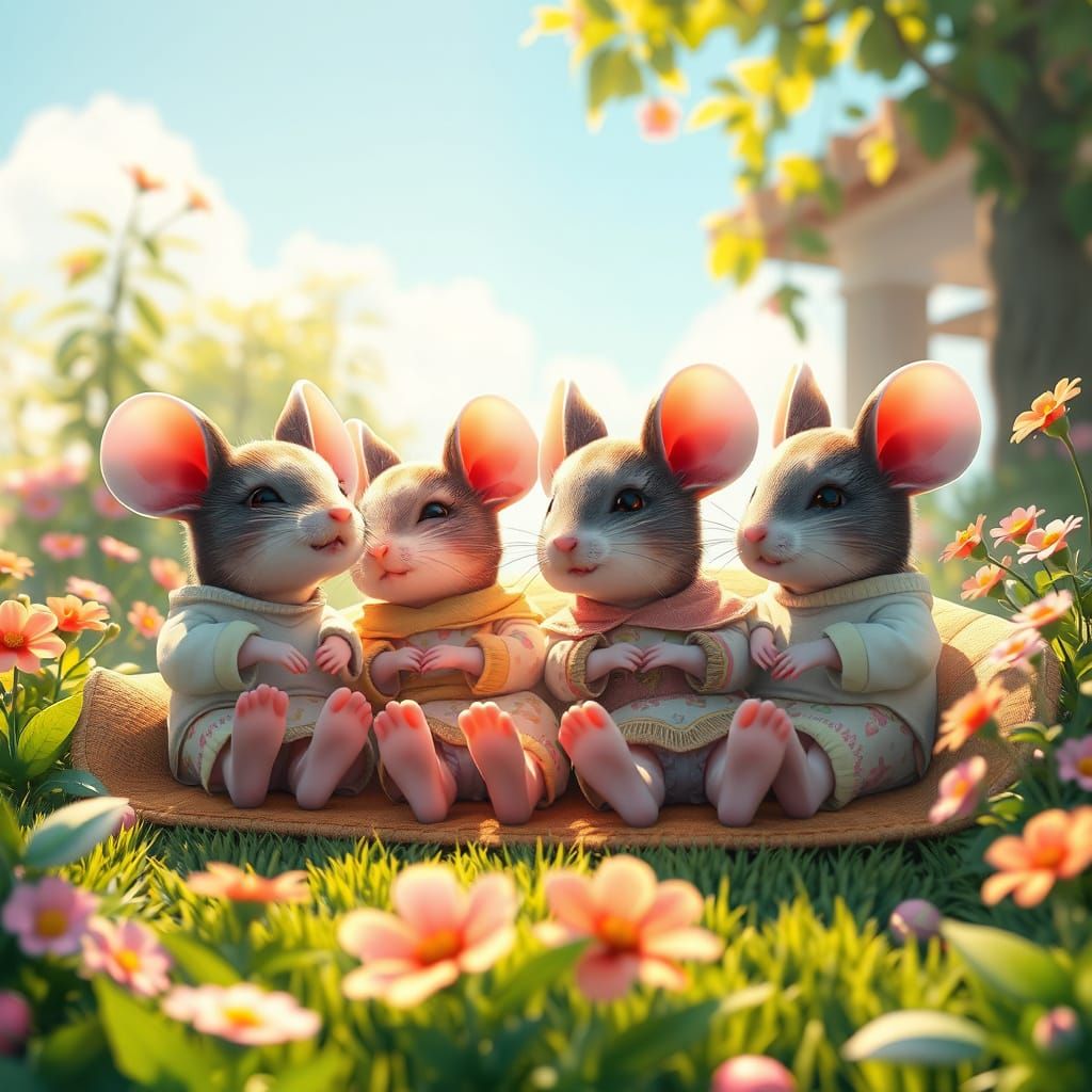 Adorable Mice in a Serene Weekend Setting, in Anim... - AI Art