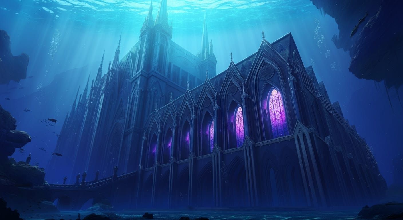 An illustration depicting an underwater church, showcasing its unique ...