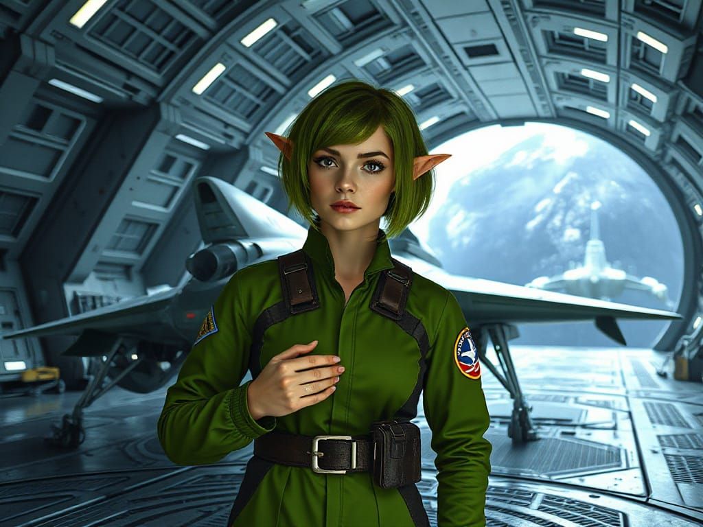 Green Elf as a fighter pilot in the Elven Space Navy
