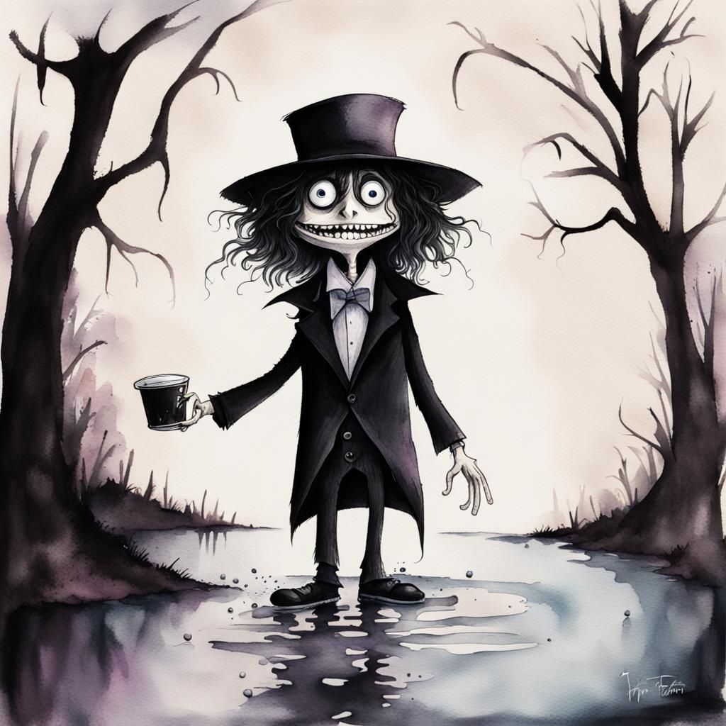 The Babadook as a Tim Burton character, Quirky ink, art by Tim Burton ...