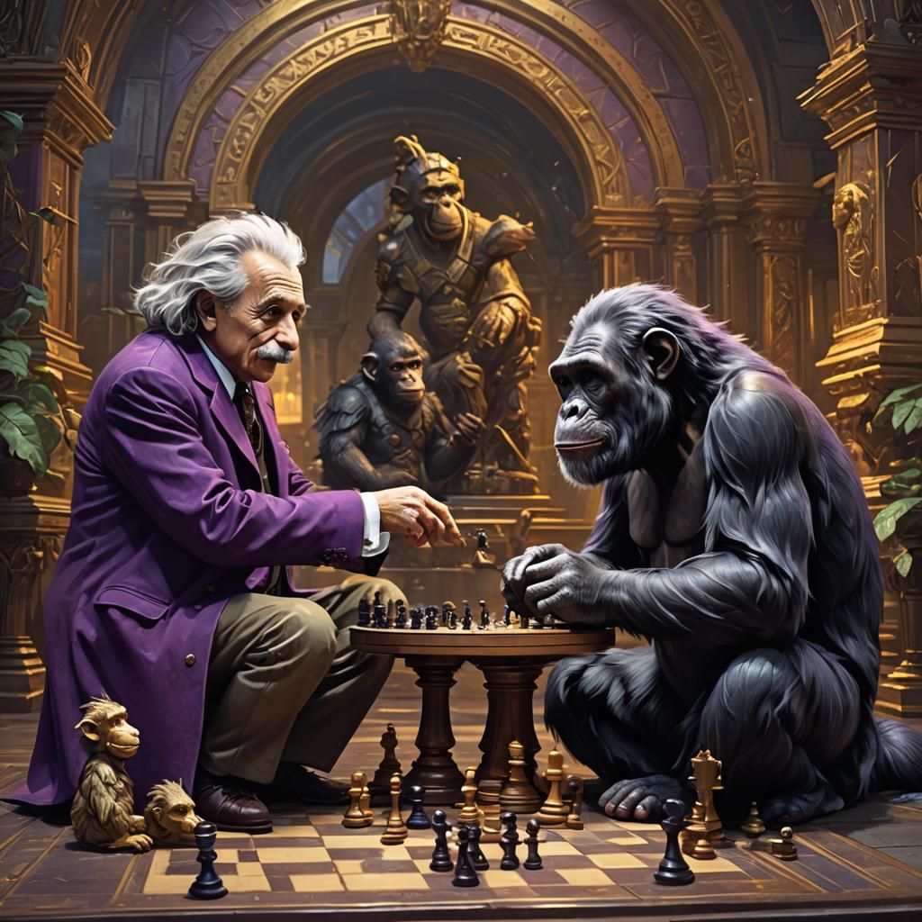 Einstein playing chess with a chimpanzee - AI Generated Artwork ...