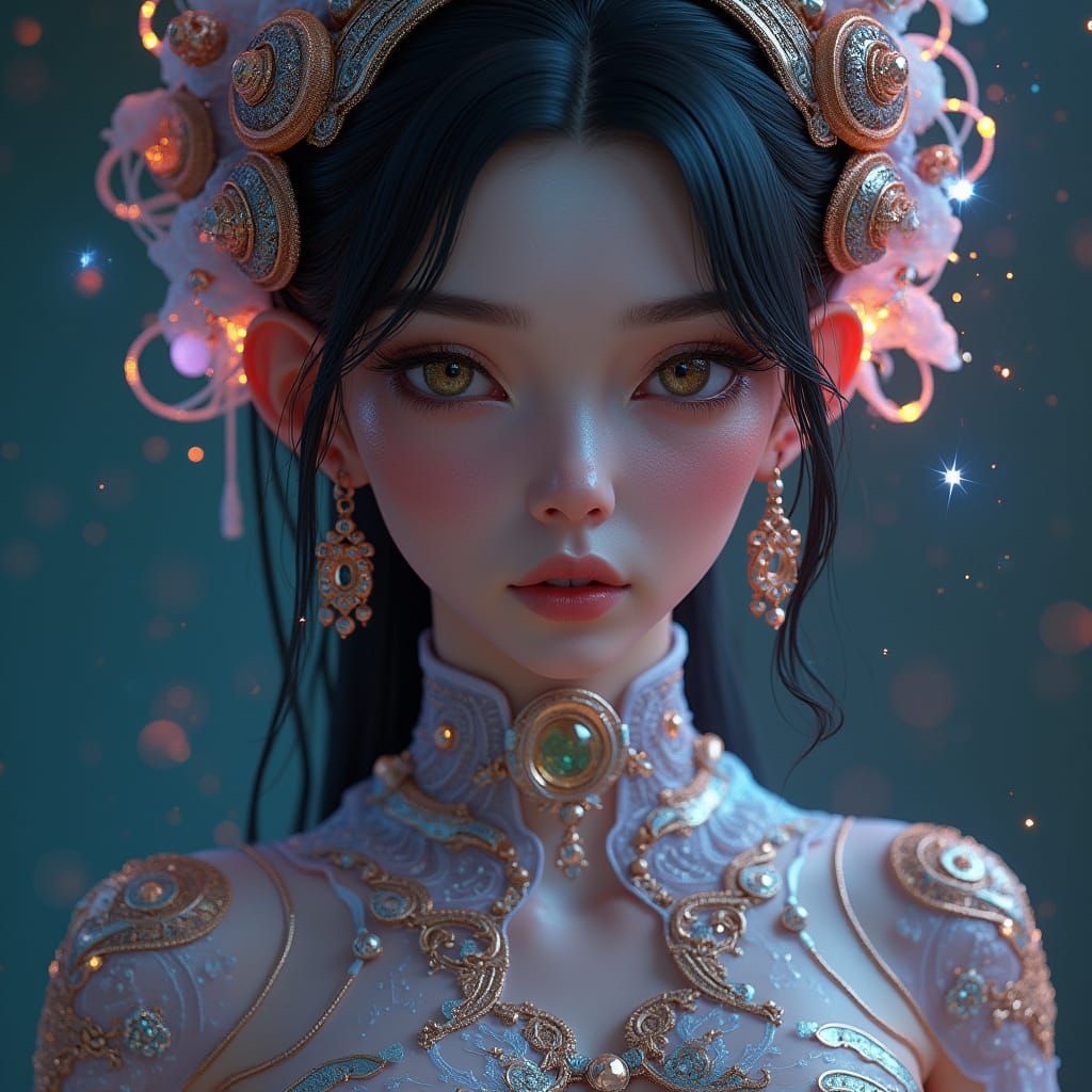 Hyperrealistic Portrait of a Futuristic Goddess in... - AI Art