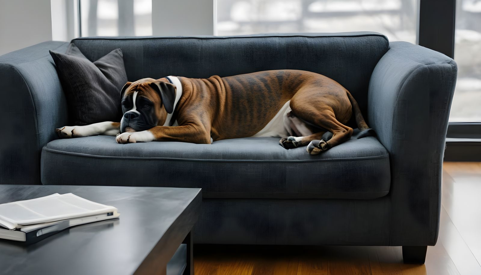 boxer dog dozes on the couch - boxer dog dozes on the couch