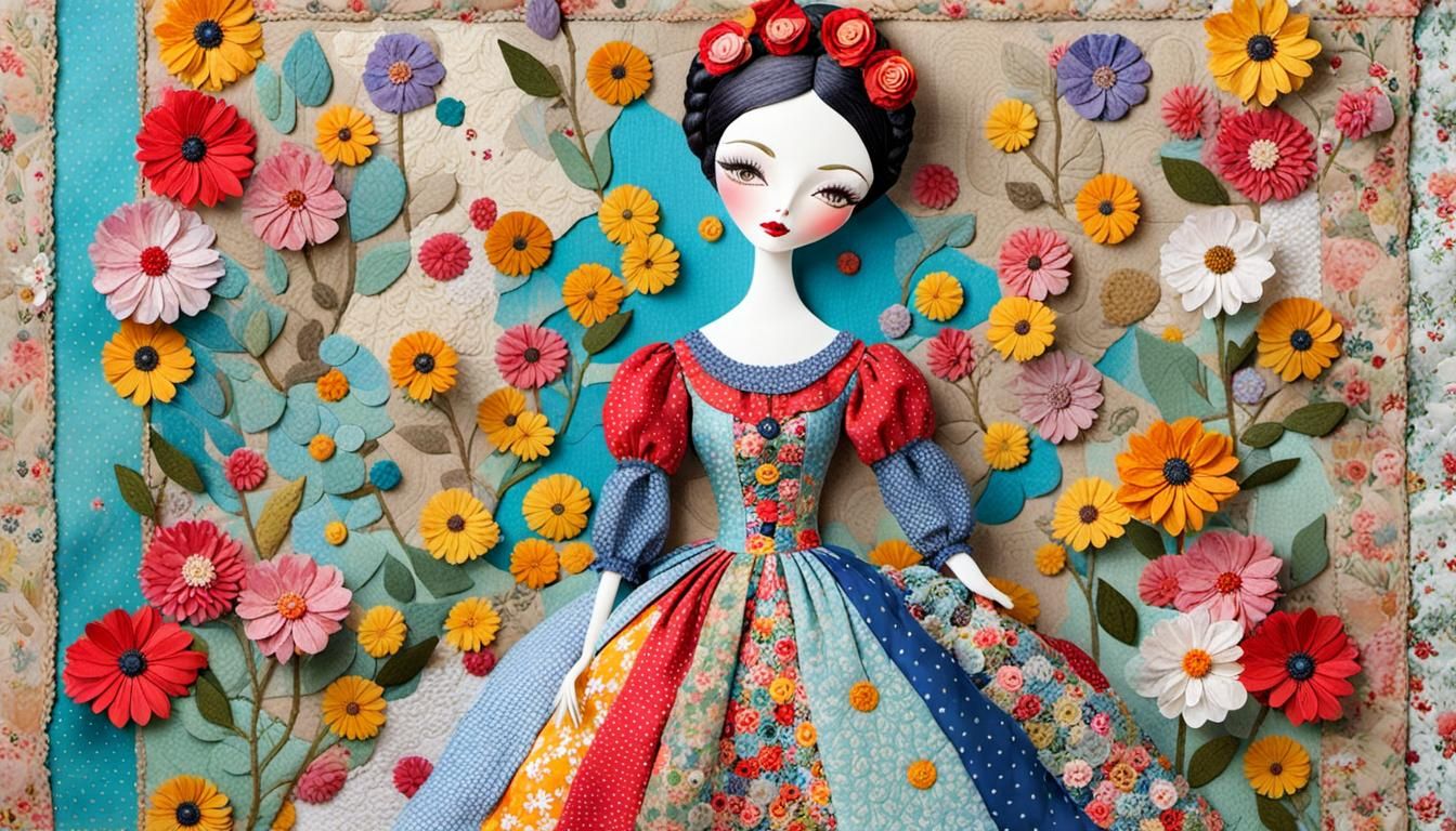 woman in a colorful dress, patchwork doll, patchwork, folk art, - AI ...