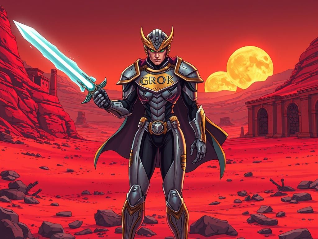 On Mars, create a comic-style world. Title: "Mars Hero Rising." Poem ...