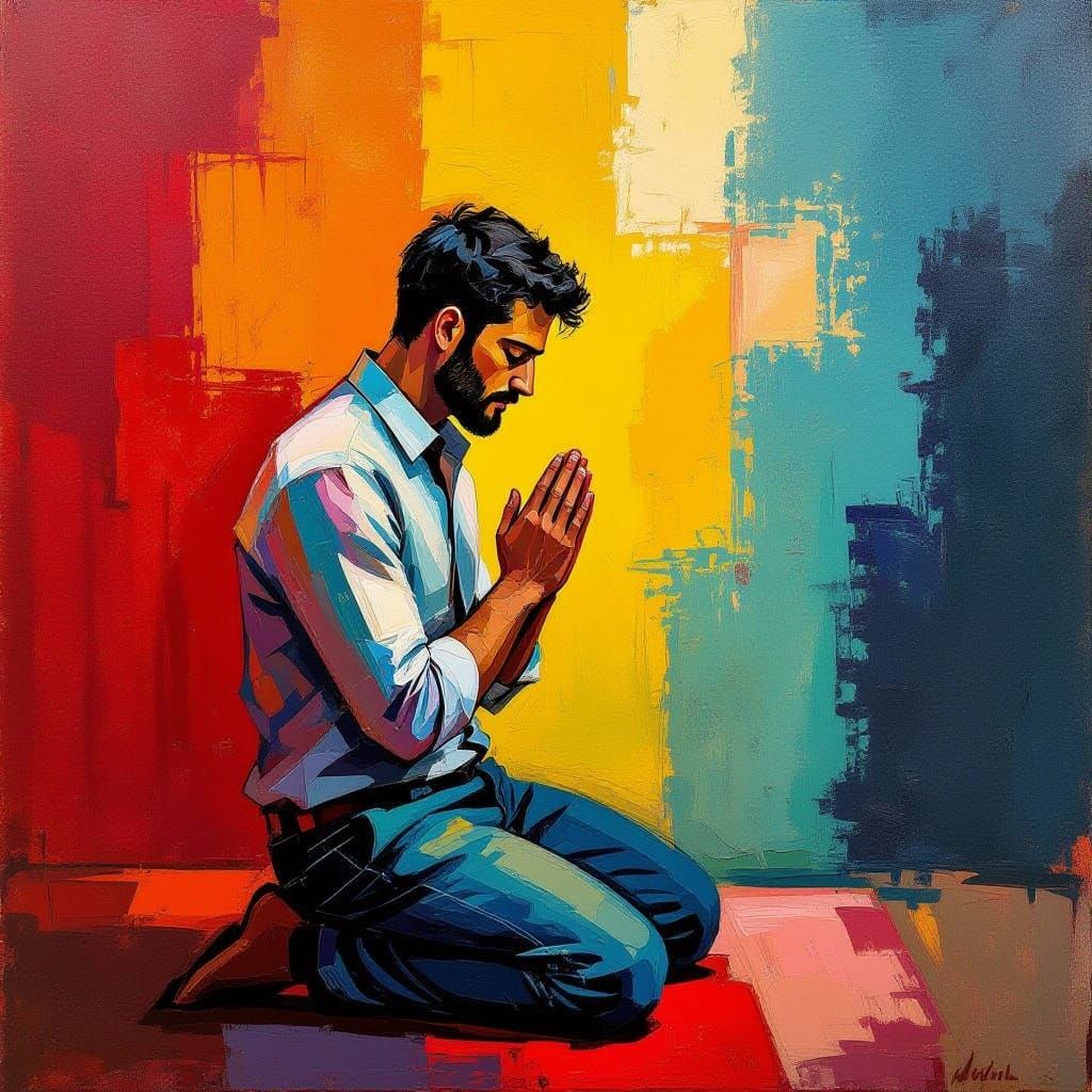 Man Praying in Abstract Expressionist Style - AI Art
