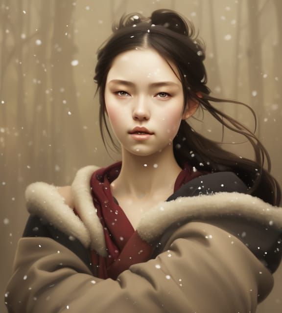 samurai girl feeling cozy during a snowfall 2 - AI Generated Artwork ...