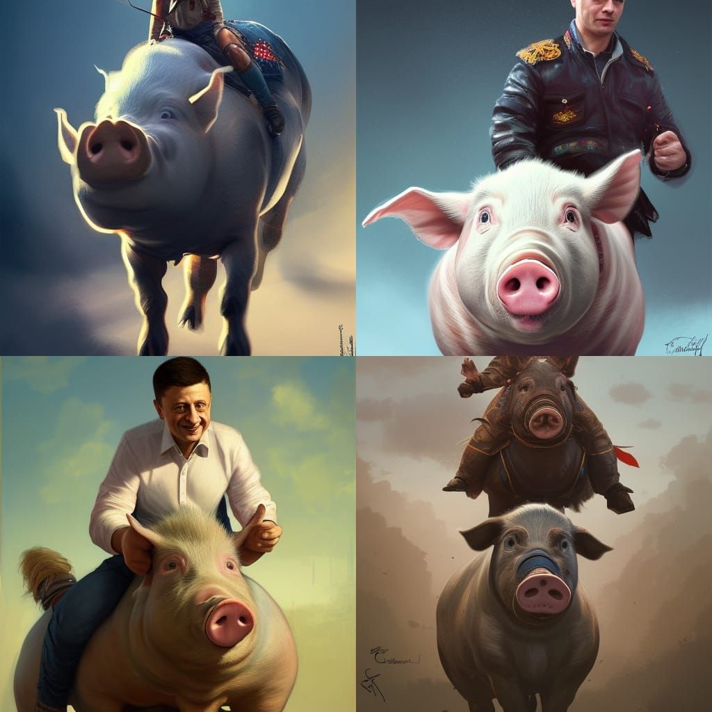 Ukrainian President Zelensky rides a pig - AI Generated Artwork ...