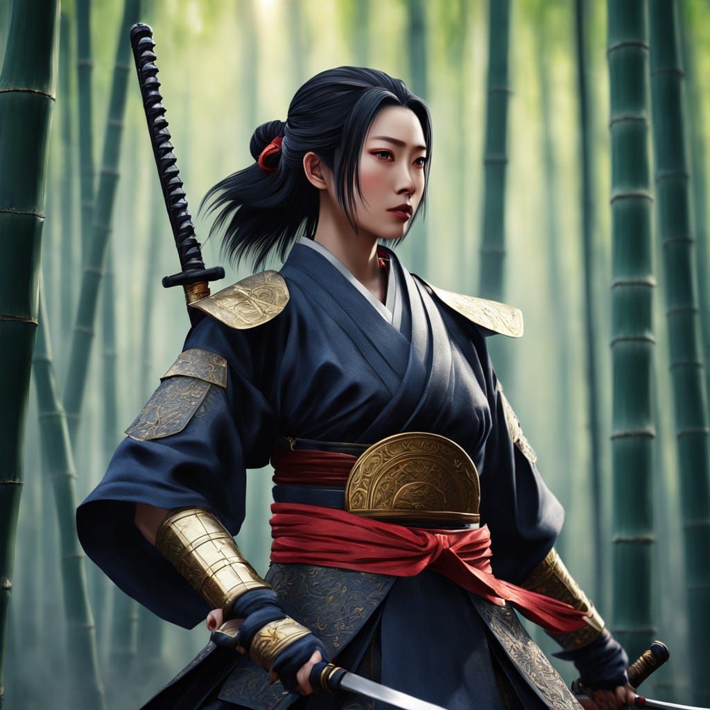 Surreal Samurai Warrior in Golden Bamboo Forest - AI Art